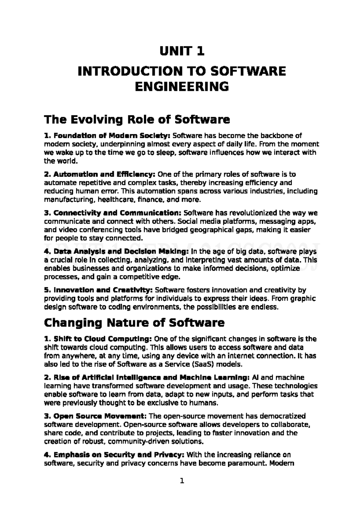 SEPM 21CSC303J Unit 1: Introduction to Software Engineering - Studocu