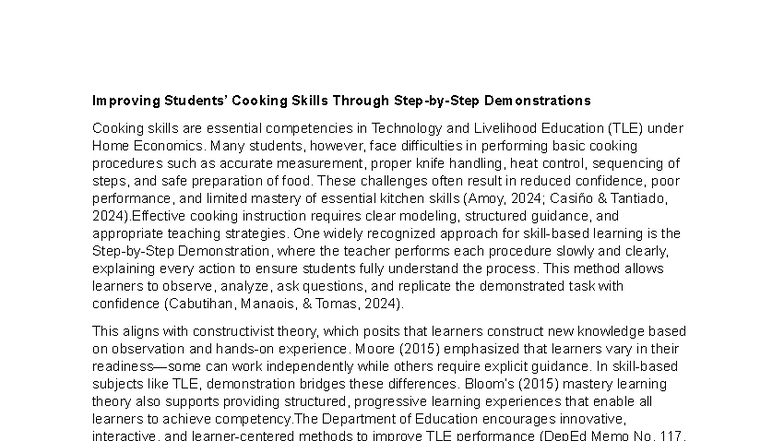 TLE 101: Action Research on Cooking Skills via Demonstration Method ...