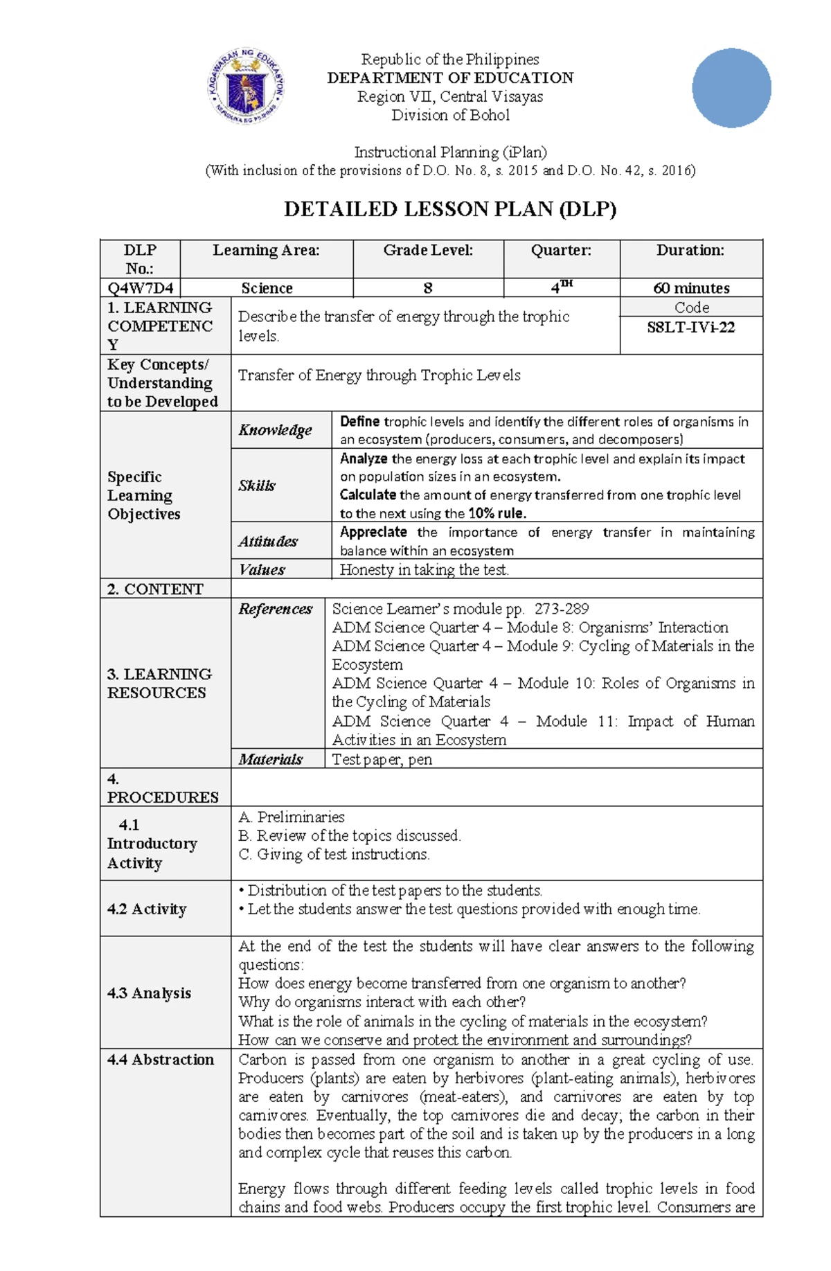 DLP-Bohol: Detailed Lesson Plan on Newton's Second Law for Science 8 ...
