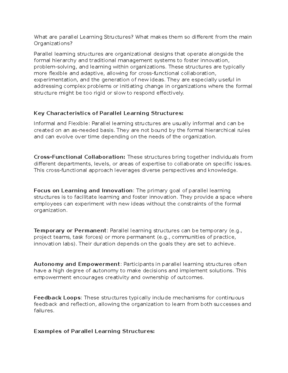 Parallel Learning Structures: Definitions, Features & Innovations - Studocu