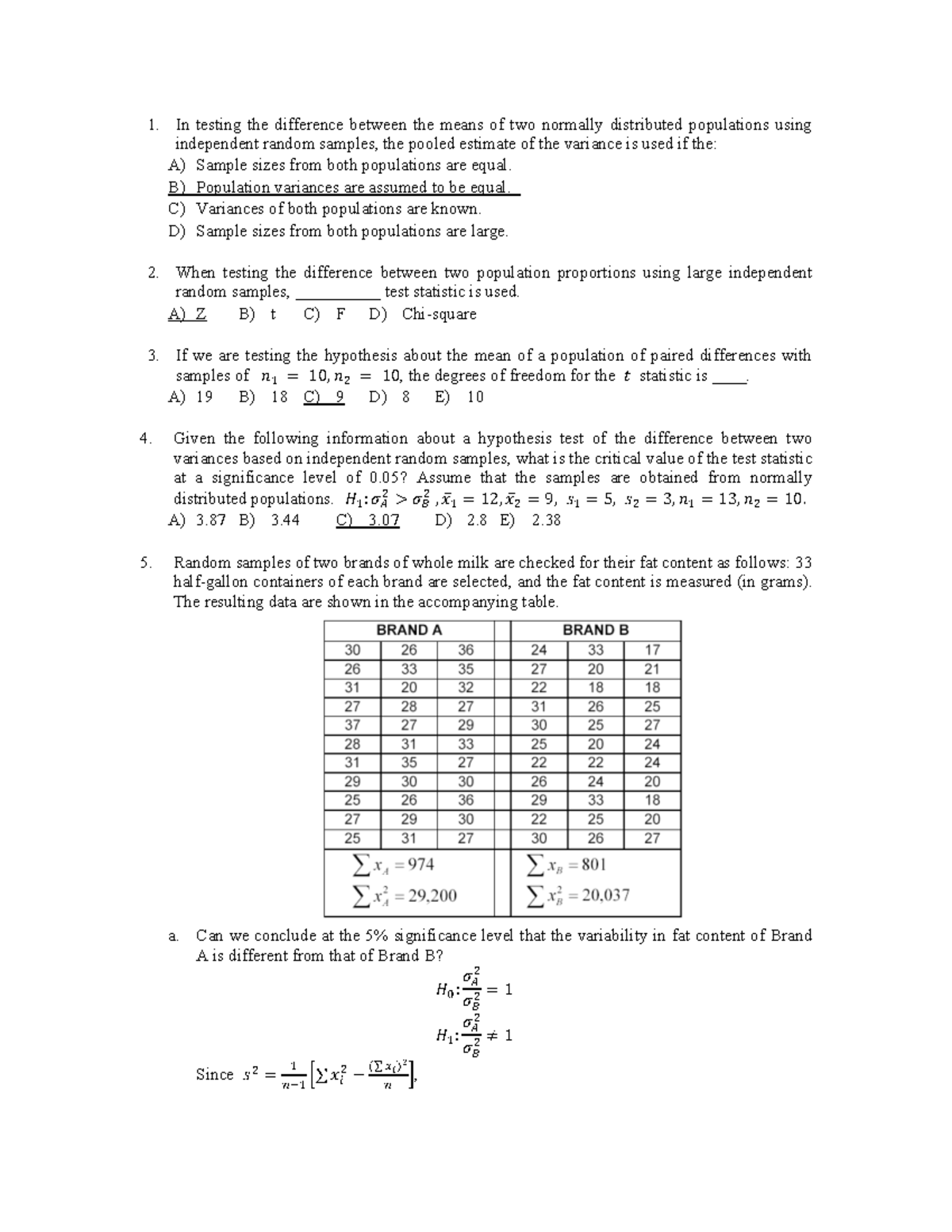 Detailed Solutions for Lecture 9 Class Exercises (STAT 101) - Studocu