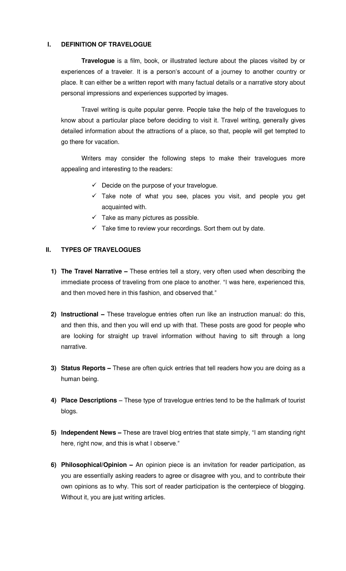 Travelogue Writing Guidelines and Types: A Comprehensive Overview - Studocu