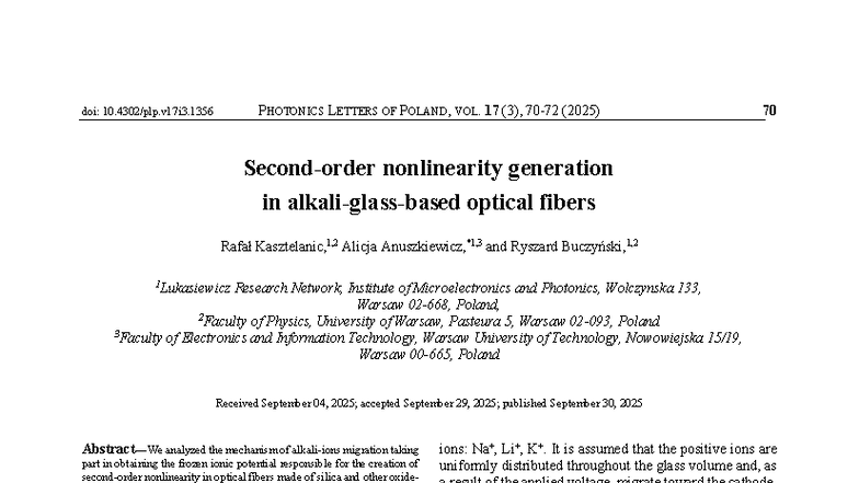 Second-Order Nonlinearity Generation in Optical Fibers: PHOTONICS 2025 ...