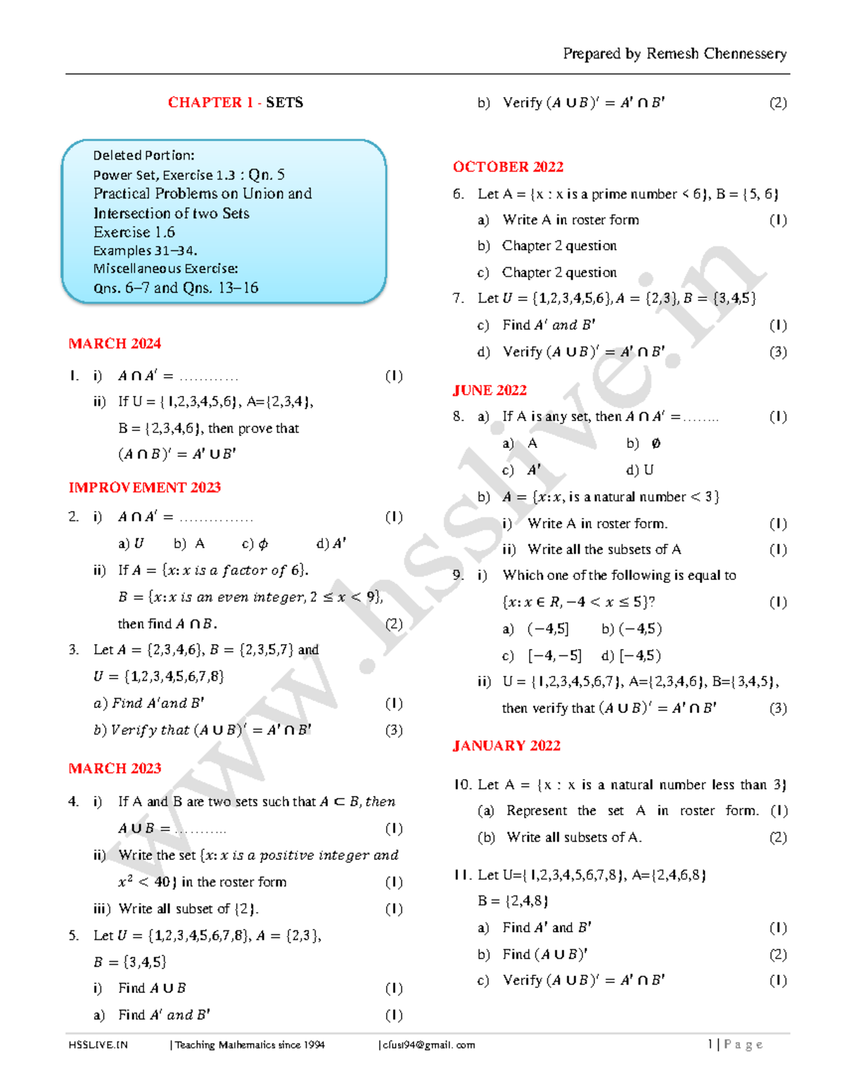HSSLIVE XI MATHS QB 01: SETS - Practical Problems & Exercises - Studocu