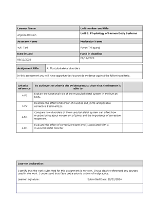 Unit 6 assignment 3 distinction - in Applied Science ####### Learner Name Unit number and title ...
