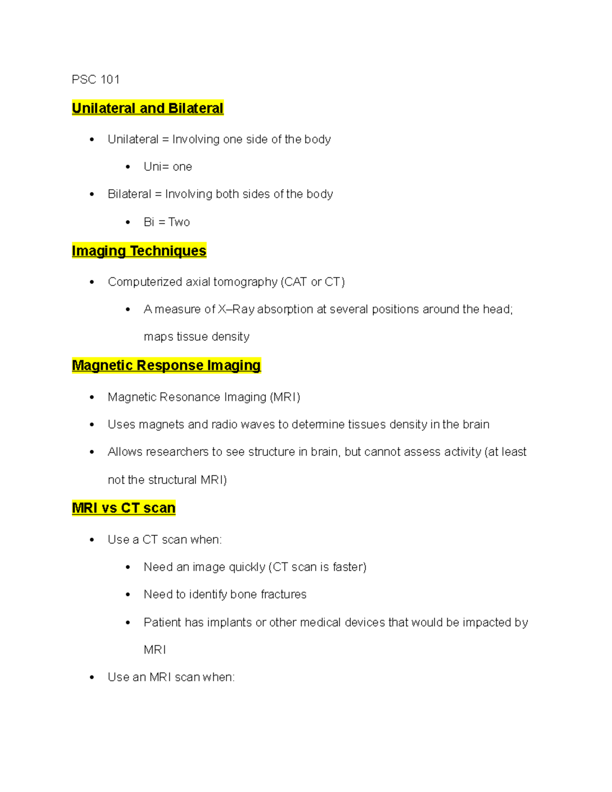 PSC 101 DAY5 - Imaging Techniques - PSC 101 Unilateral and Bilateral ...