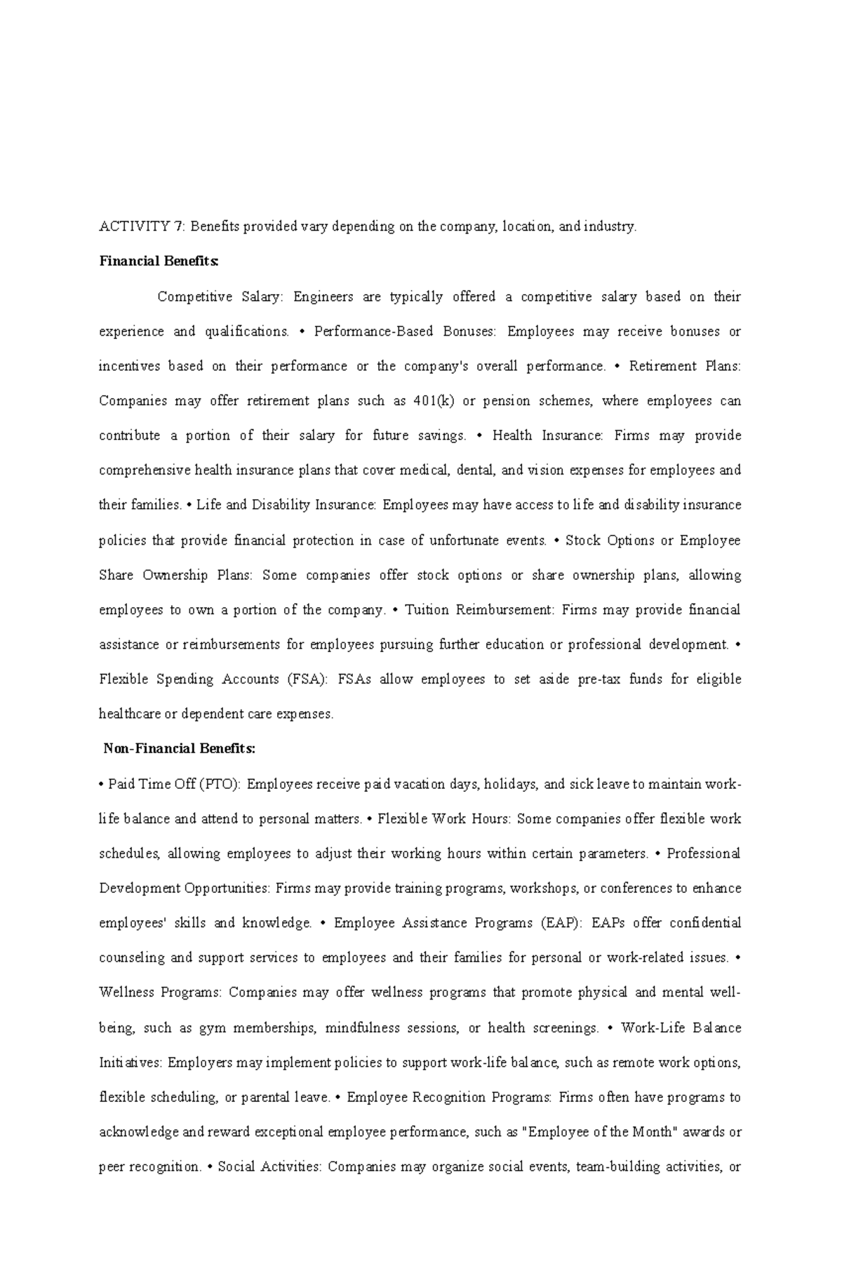 Activity 7: Examining Financial and Non-Financial Benefits for ...