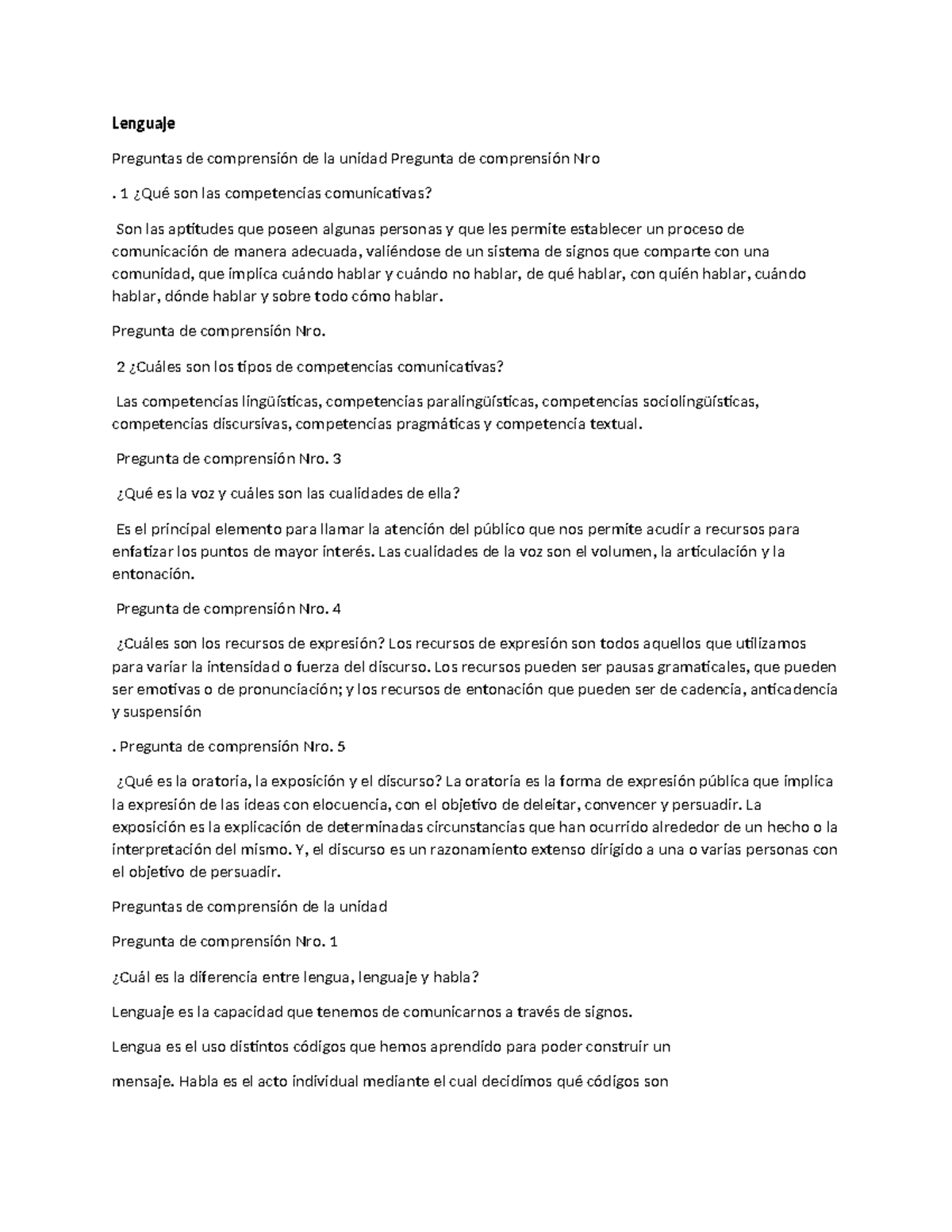 Lenguaje 2: Preguntas de Comprensión y Definiciones Clave - Studocu