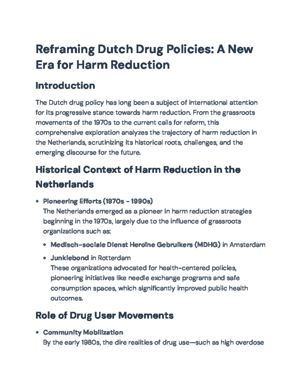 Reframing Dutch Drug Policies: Harm Reduction and Future Directions ...