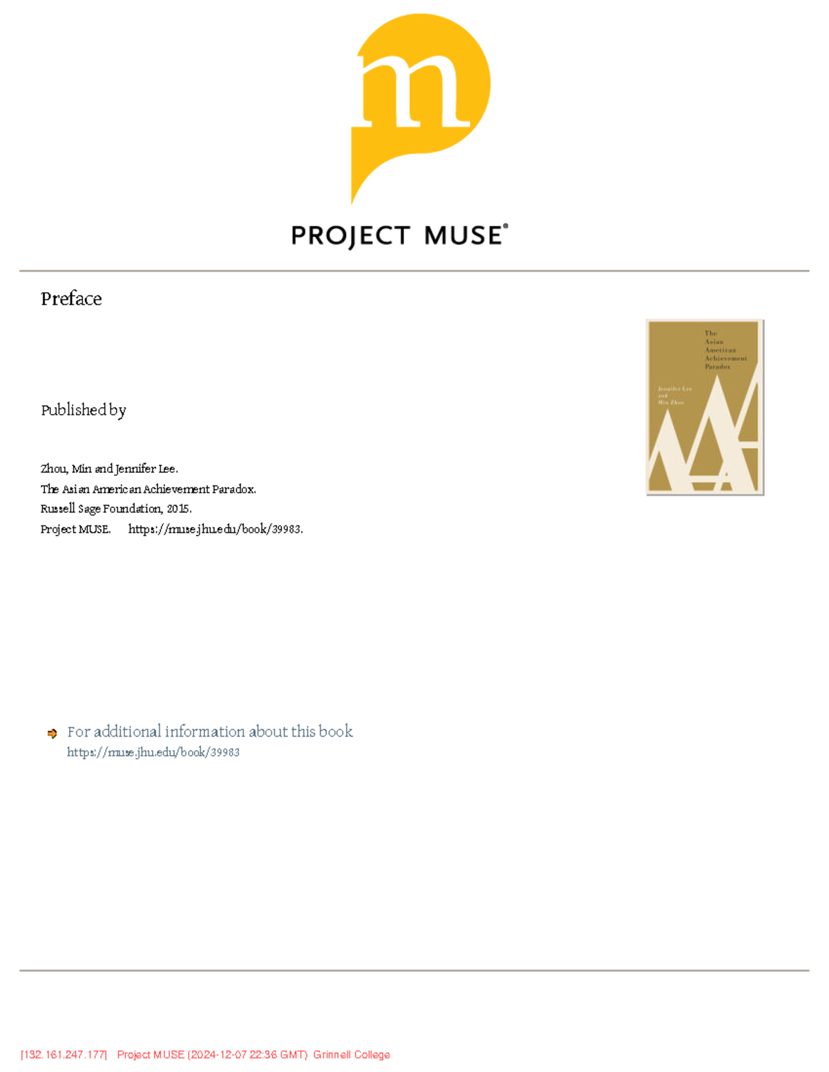 Asian American Achievement Paradox: Preface Insights (Project MUSE ...