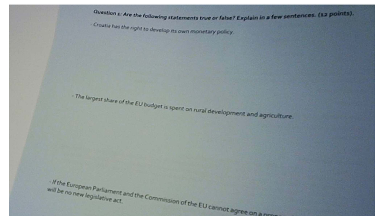sample exam 2023 european institutions - Question 1: Are the following ...