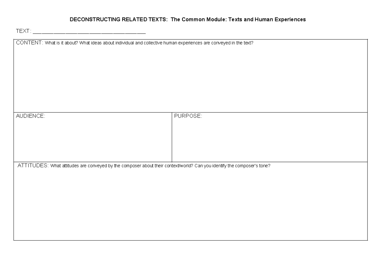 Deconstructing Related Texts: Note Taking Table for Texts & Human Exp ...
