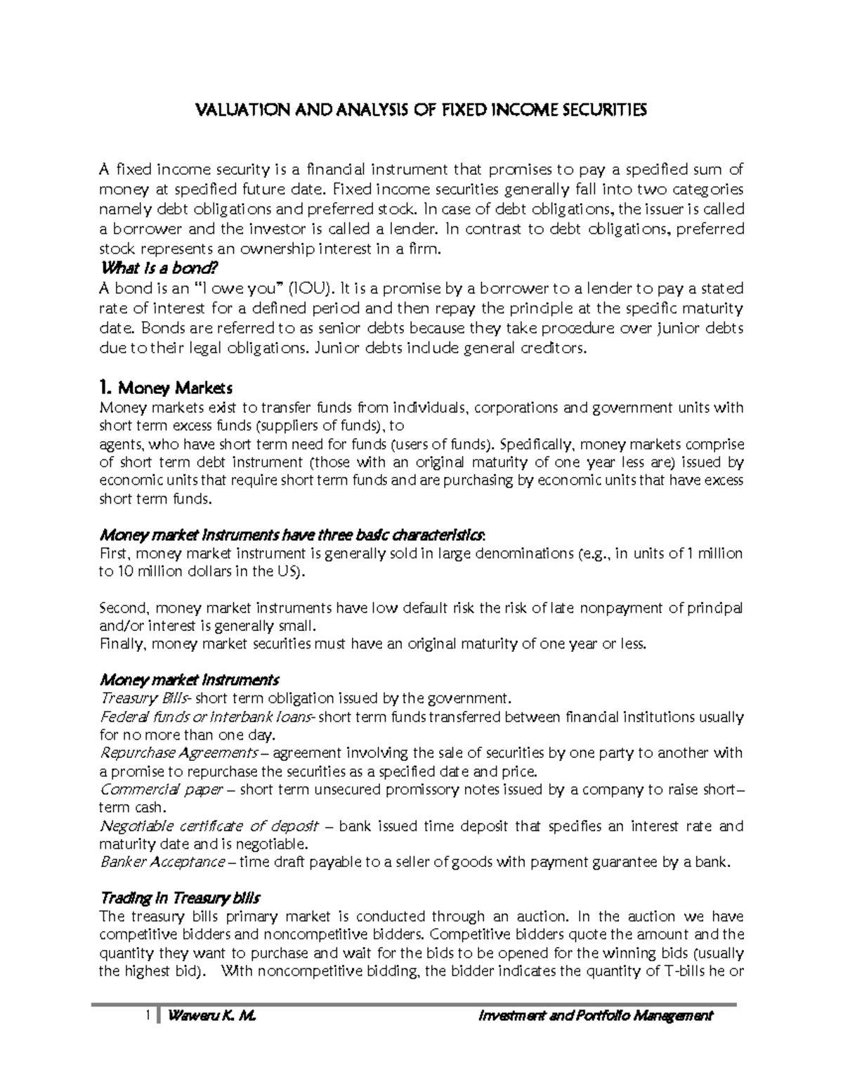 Fixed Income Securities Valuation (FIN 301) Study Notes - Studocu