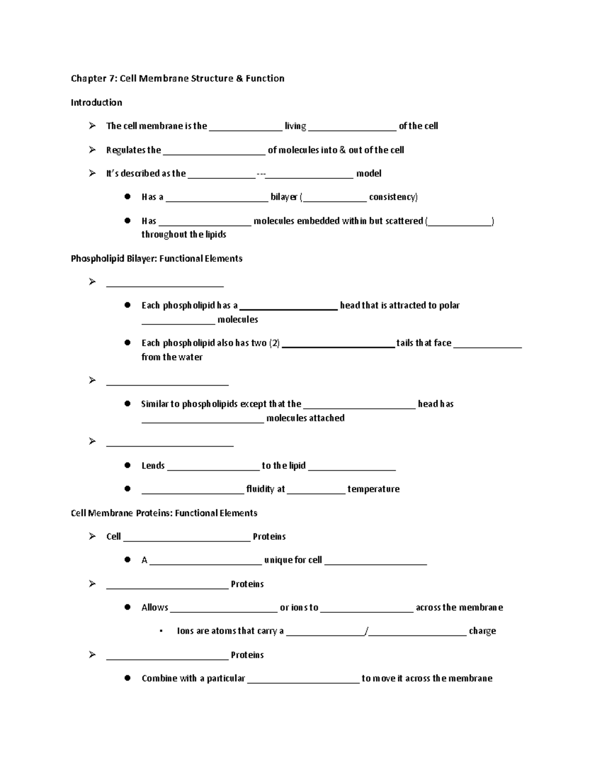 Chapter 7: Cell Membrane Structure & Function - Study Notes - Studocu