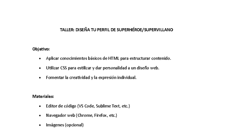TALLER: DISEÑA TU PERFIL - HTML & CSS Práctica - Studocu