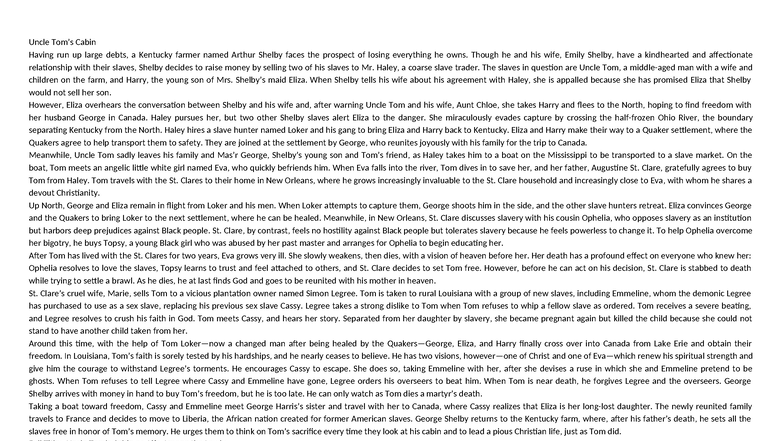 Uncle Tom's Cabin: A Study of Slavery and Morality in Literature - Studocu