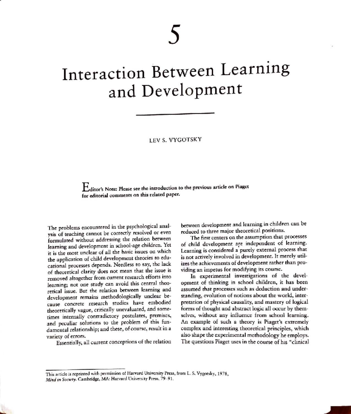 Interaction Between Learning and Development: A Study Analysis - Studocu