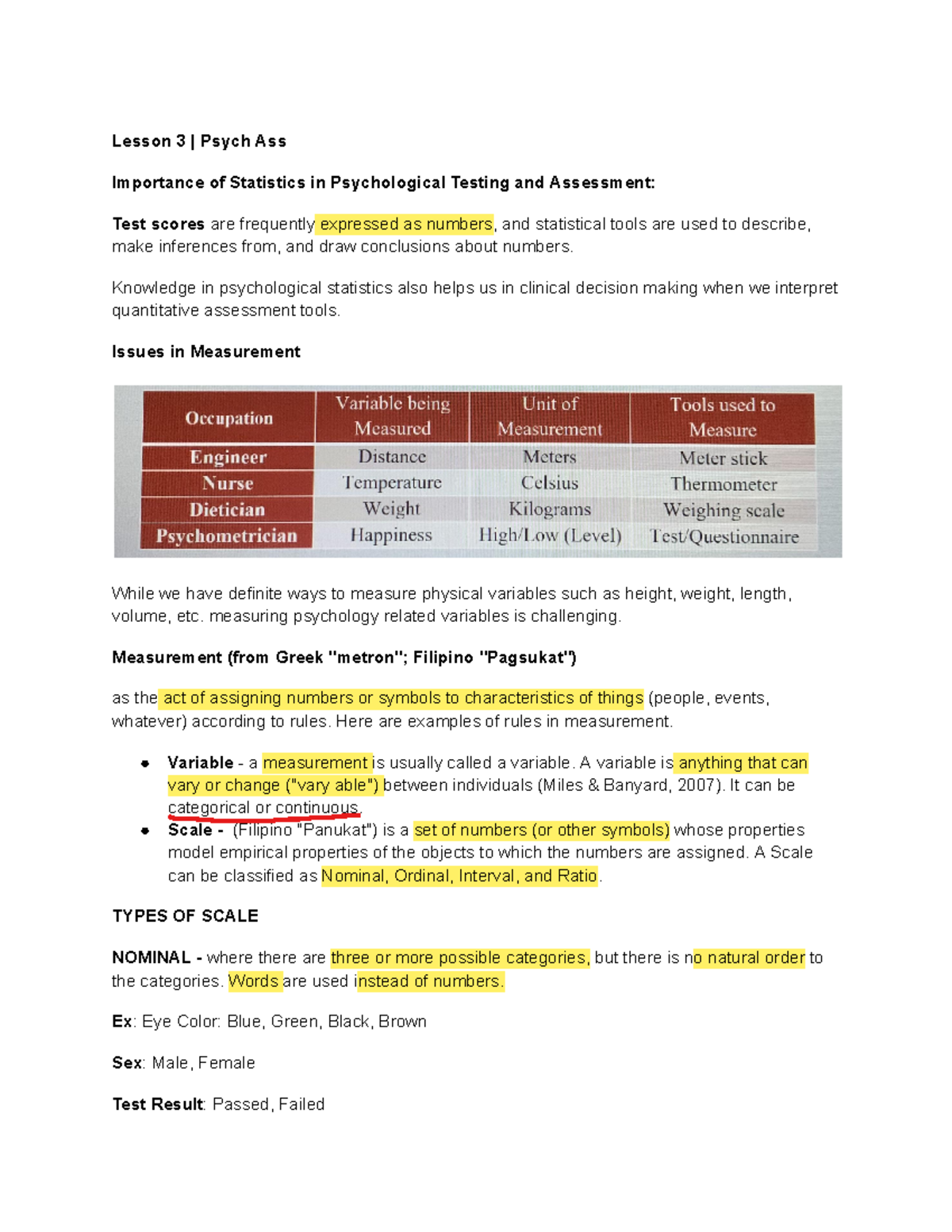 Psychological Assessment Lesson 3: Understanding Stats in Testing - Studocu