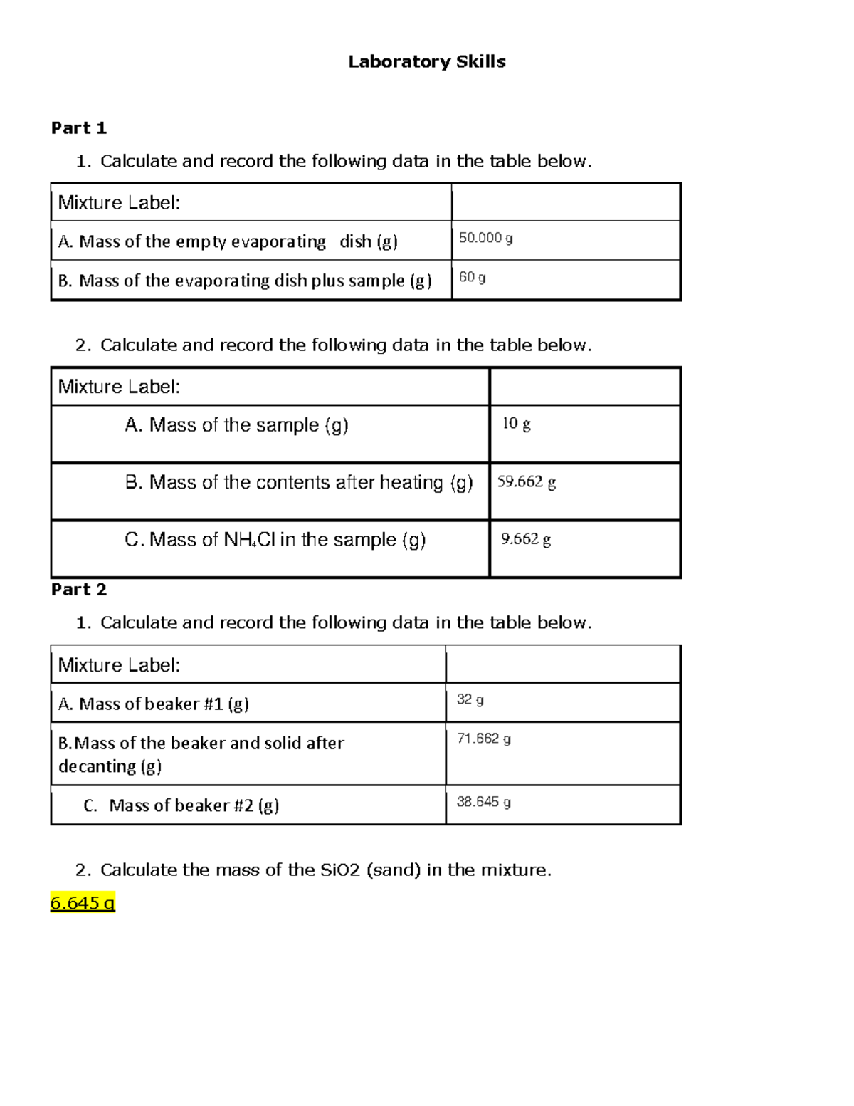 Lab 2 Separating a Mixture of Compounds - Laboratory Skills Part 1 1. Calculate and record the ...