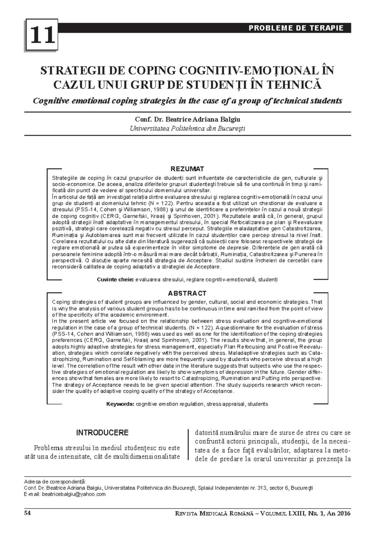 Strategii de Coping Cognitiv-Emotional pentru Studenți - I - Studocu