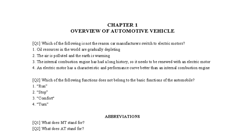 CHAPTER 1-4: OVERVIEW OF AUTOMOTIVE VEHICLE (Course Code: aaaa) - Studocu