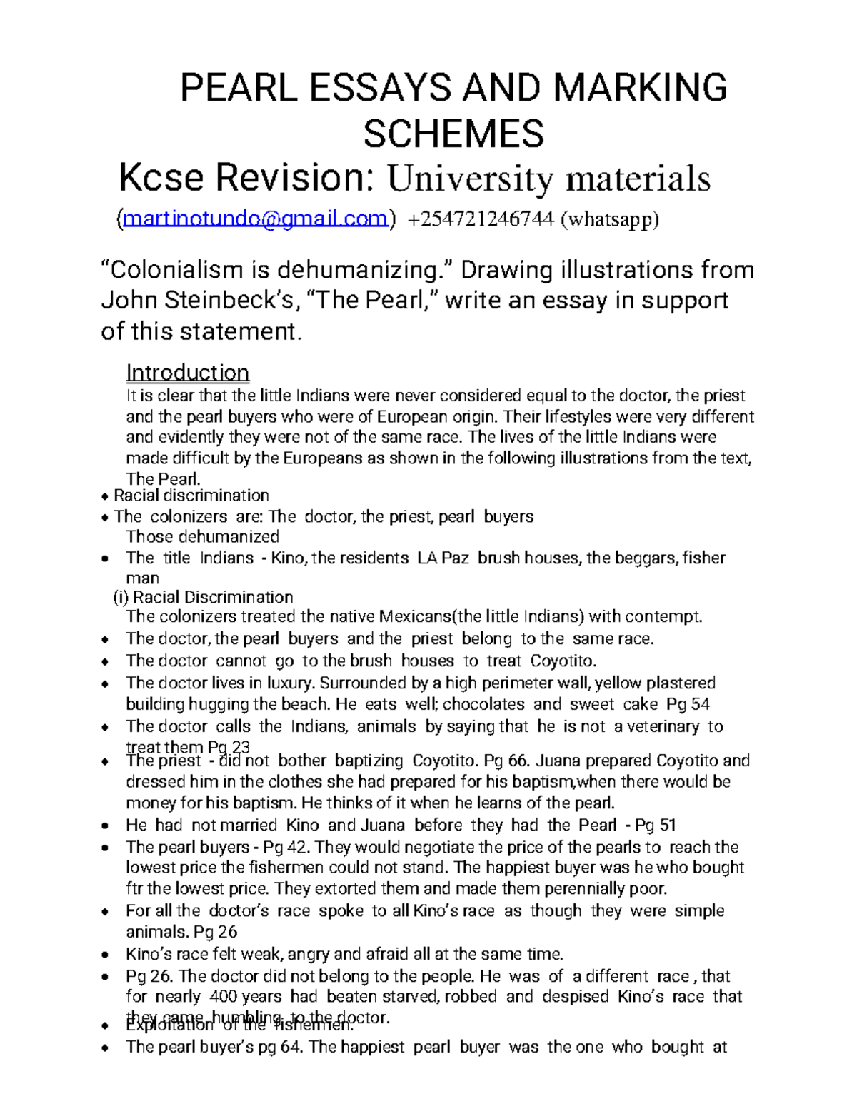 Pearl Essay Questions and Answers - PEARL ESSAYS AND MARKING SCHEMES ...