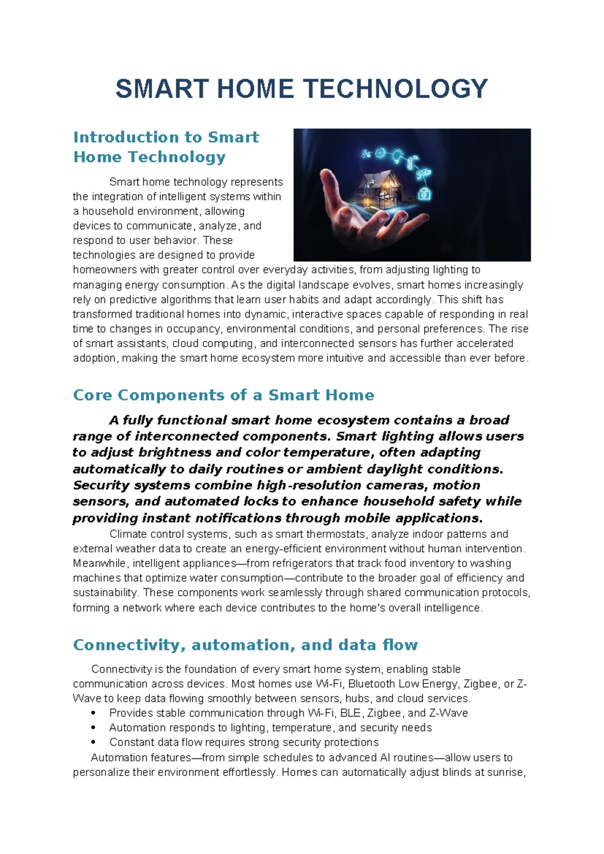 SMART HOME TECHNOLOGY: Project 1 Overview and Insights - Studocu