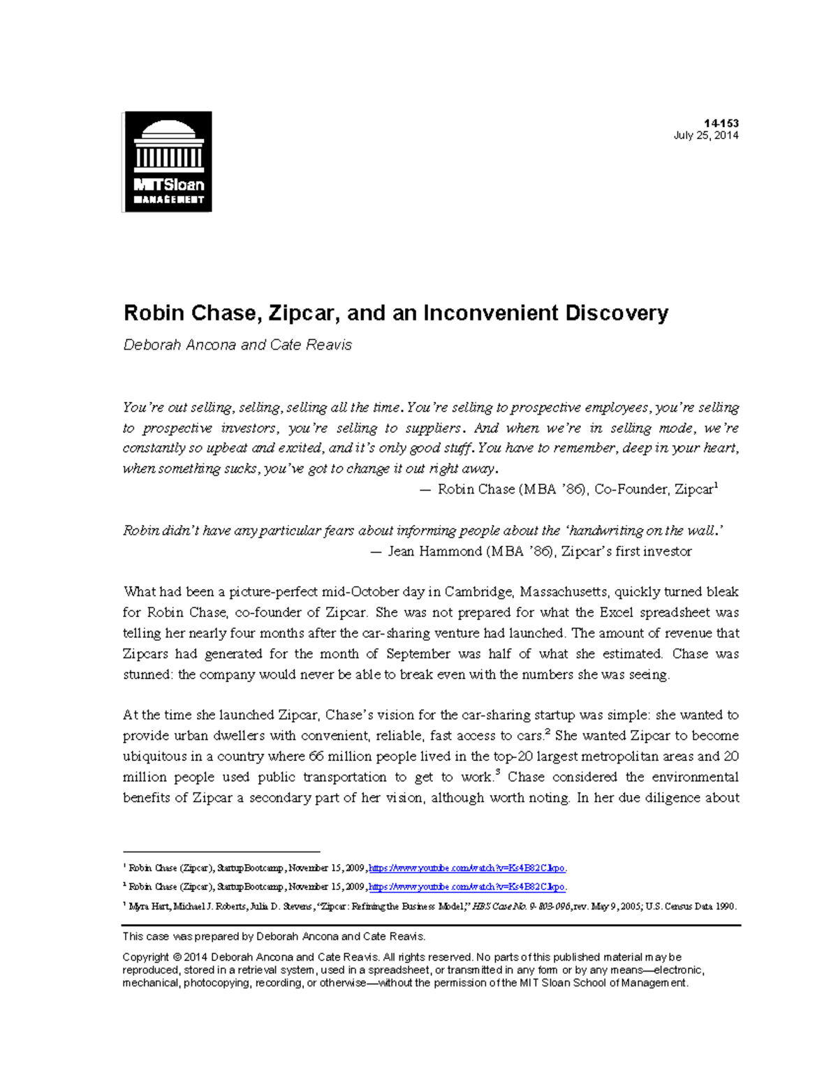 Case Study: Robin Chase and Zipcar's Business Challenges (14-153) - Studocu