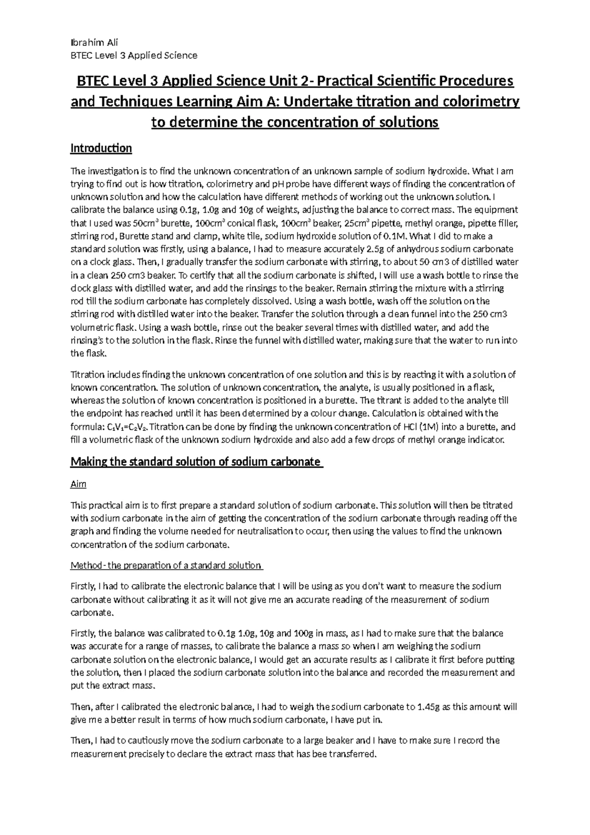 Unit 4 aim D - UNIT 4: Laboratory techniques and their application ...