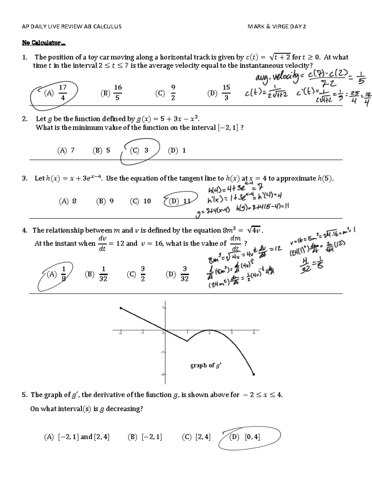 AP Calculus AB End of Year Exam Prep: Day 2 Review Guide - Studocu