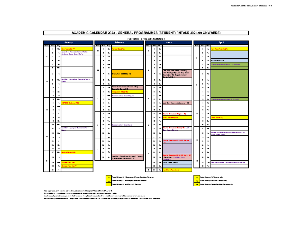 Academic Calendar 2025: General Programmes (Student) Overview - Studocu