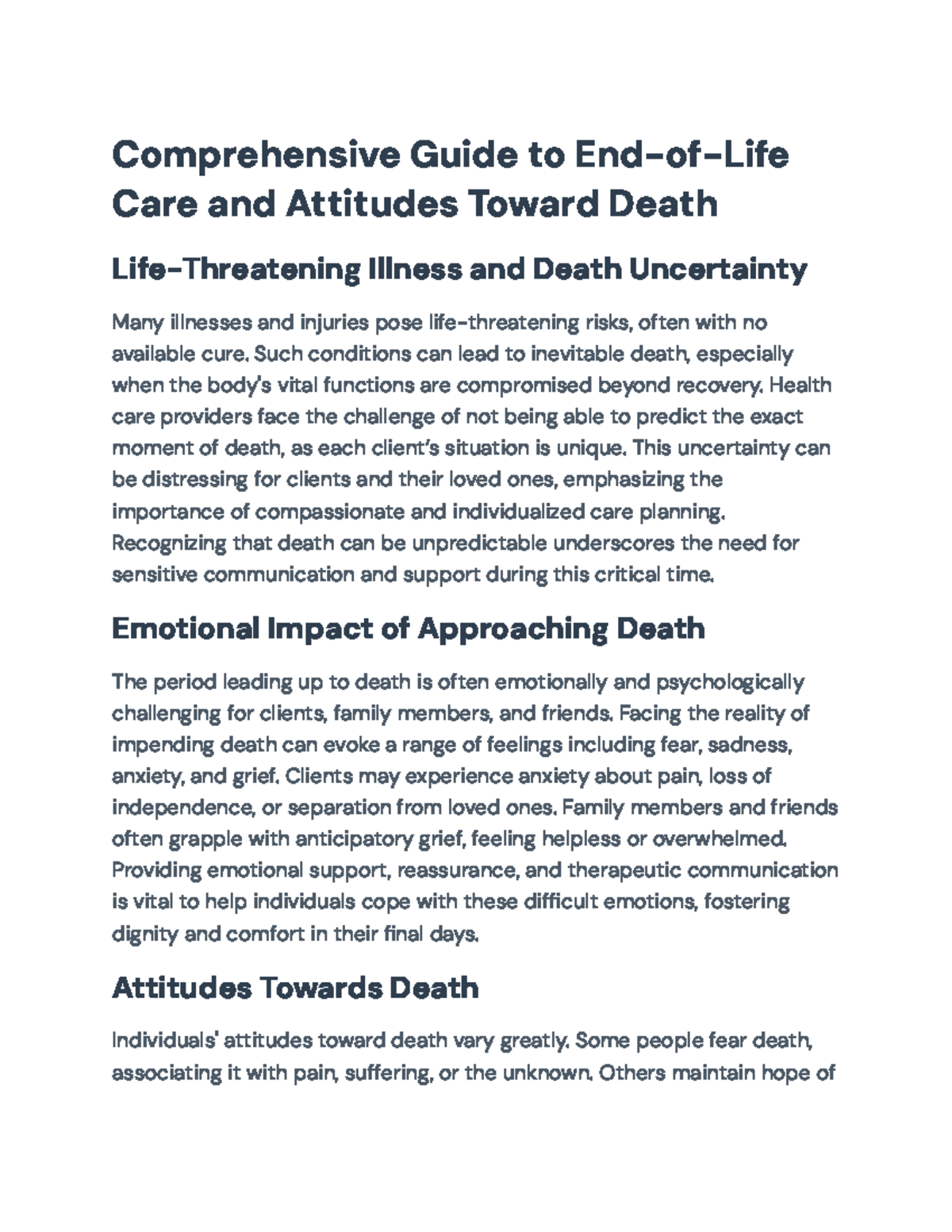 Comprehensive Guide on End-of-Life Care and Attitudes Toward Death ...