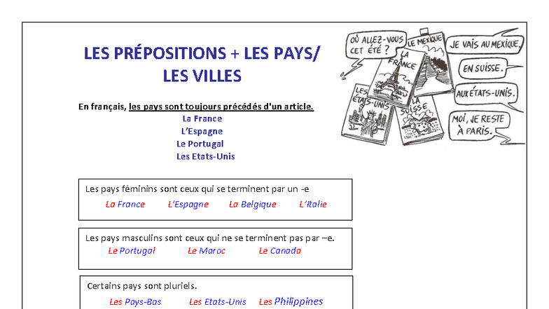LES PRÉPOSITIONS AVEC LES VILLES ET PAYS EN FRANÇAIS - Studocu