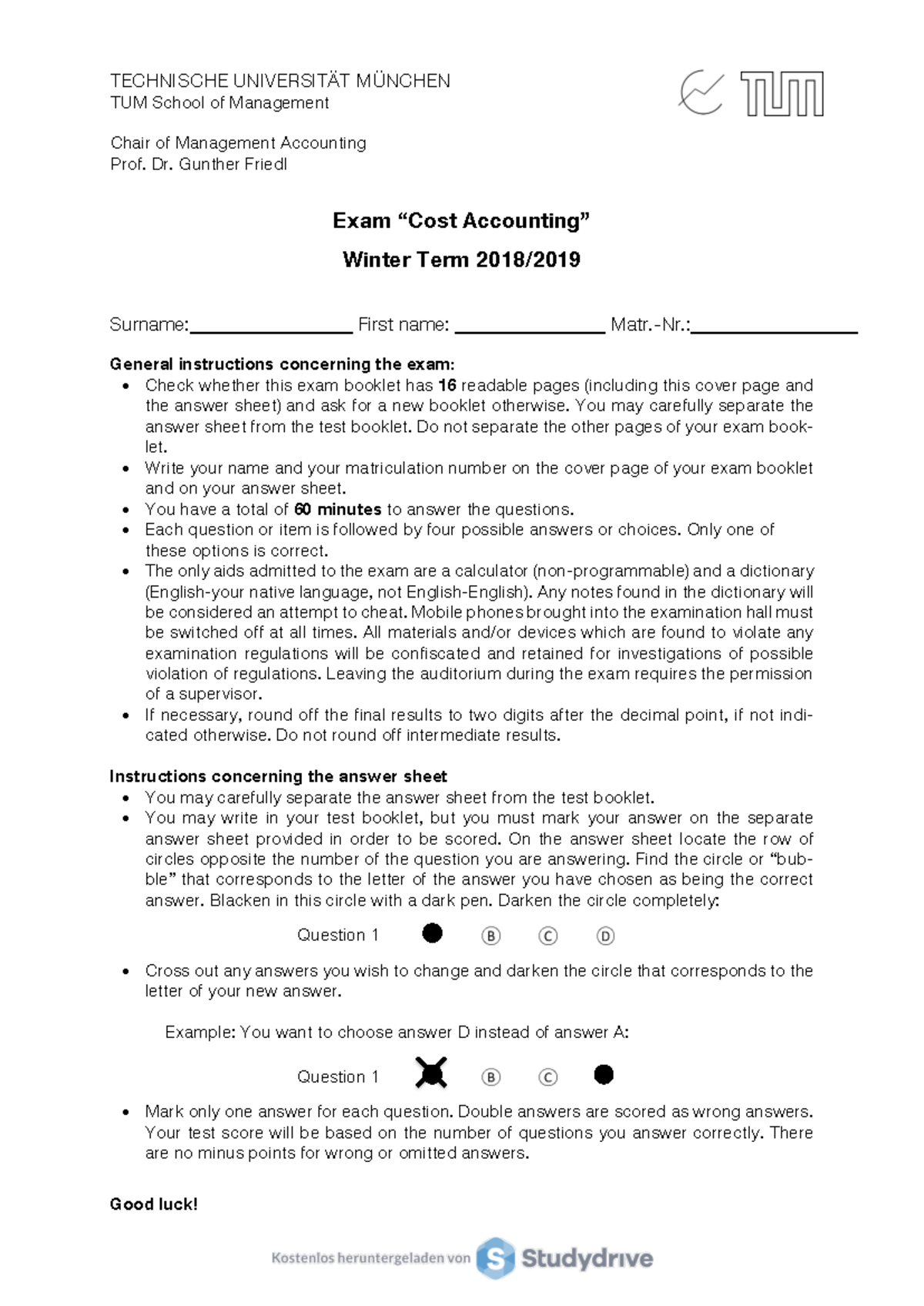 WI001057 E 2019 W ANG - Cost Accounting Exam Overview Winter Term 2019 ...