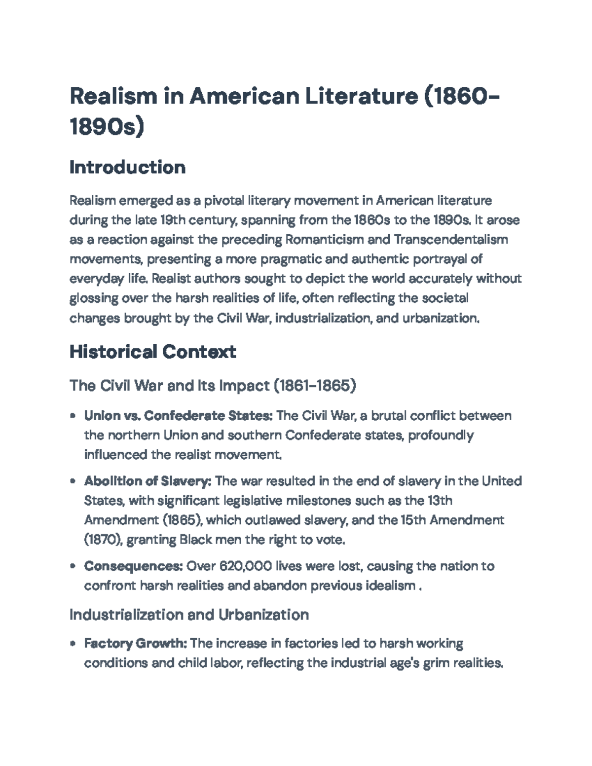 Realism in American Literature (1860-1890s): Context and ...