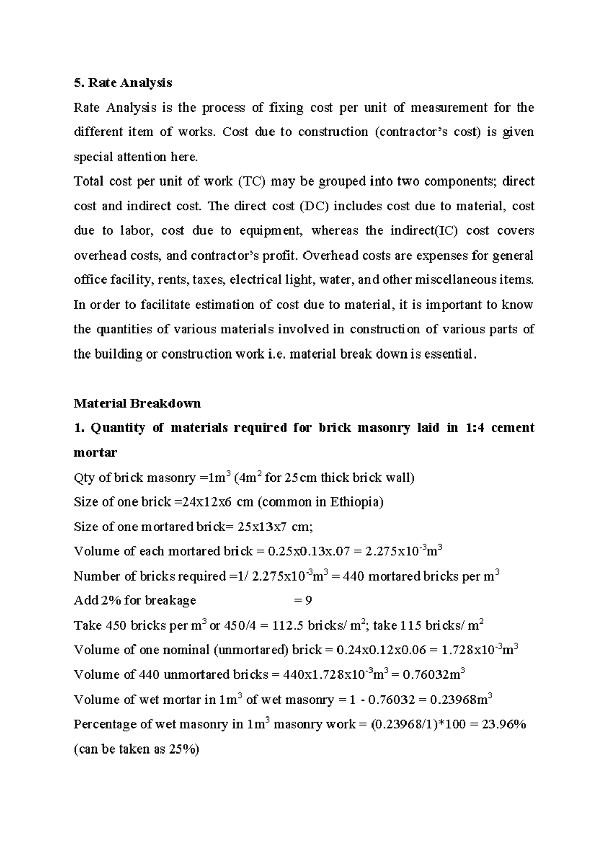 Rate Analysis for Construction Costs: A Comprehensive Guide - Studocu