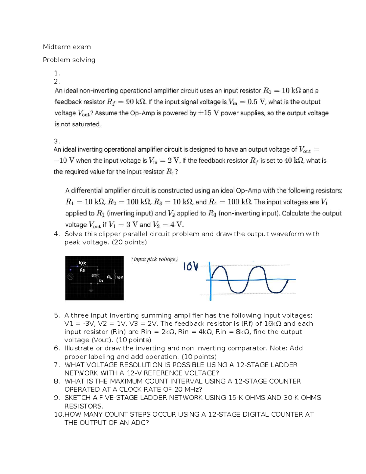 Fundamentals Midterm Exam: Problem Solving & Circuit Analysis - Studocu