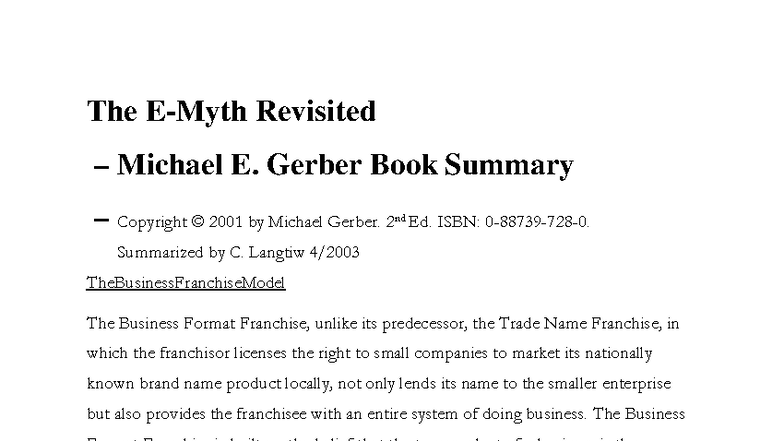 E-Myth Revisited Summary (Part 3) - Business Format Franchise Insights ...