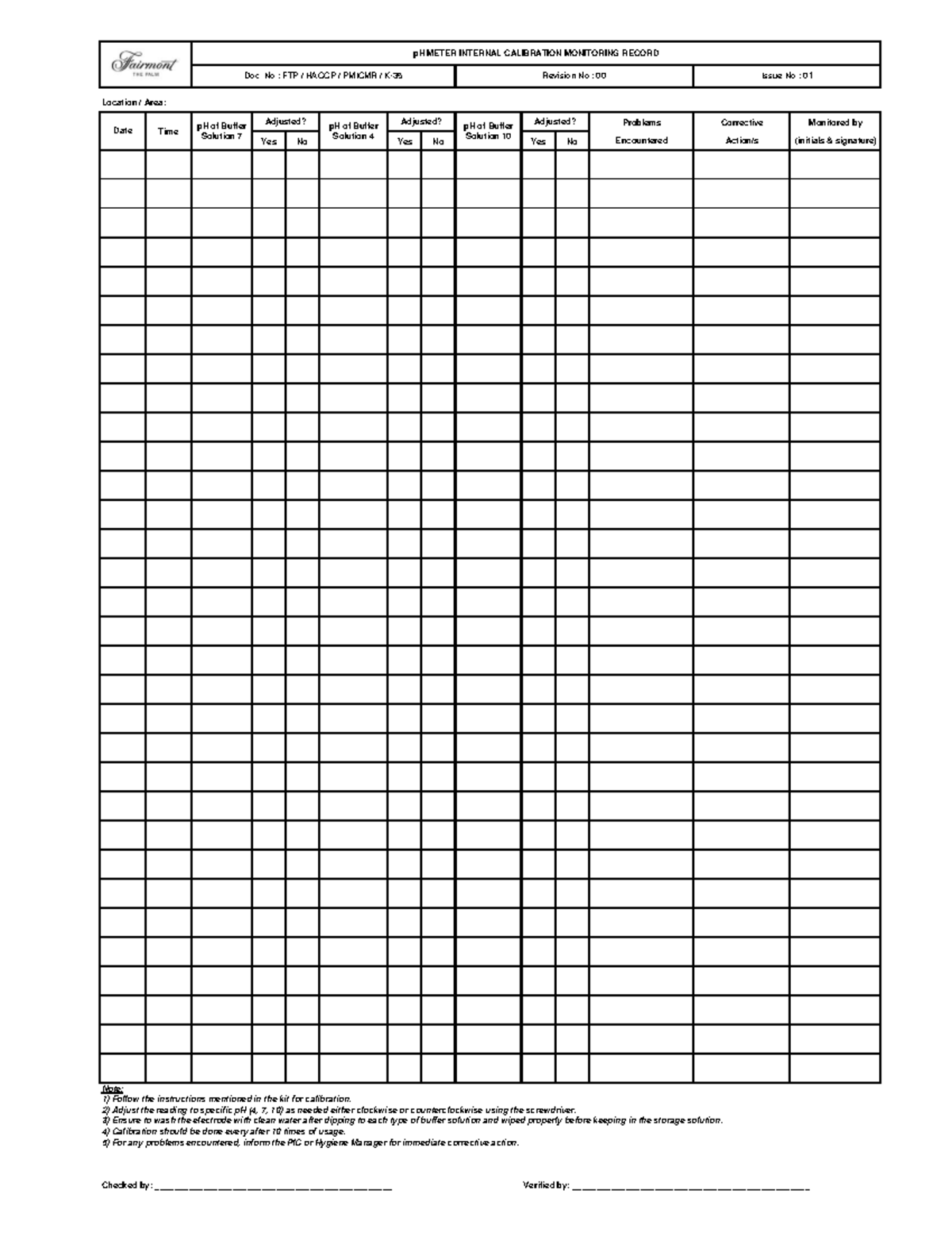 K-35 pH Meter Internal Calibration Monitoring Record - Issue 01 - Studocu