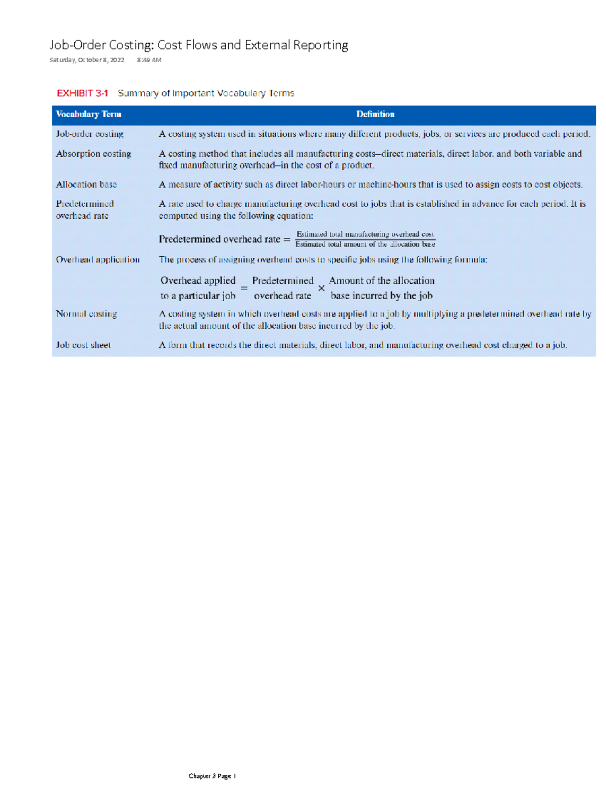 Acctg 202 Managerial Accounting Chapter 3 - Job-Order Costing: Cost ...