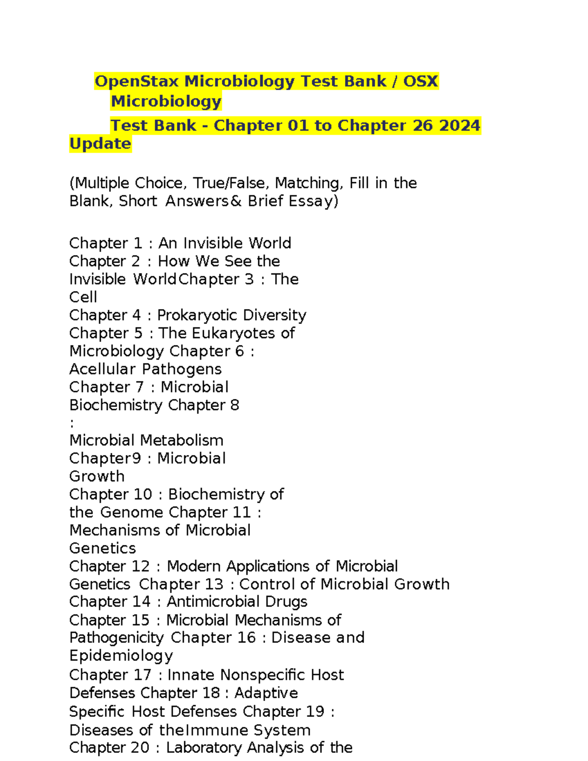 OpenStax Microbiology Test Bank: Comprehensive Review for Chapters 1-26 ...