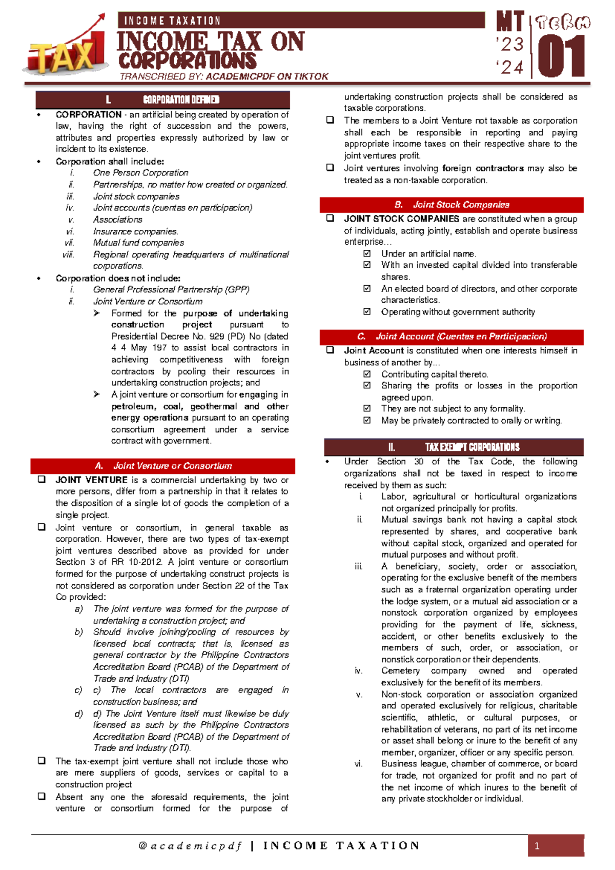 MT Income Taxation: Comprehensive Guide on Corporate Taxation - Studocu