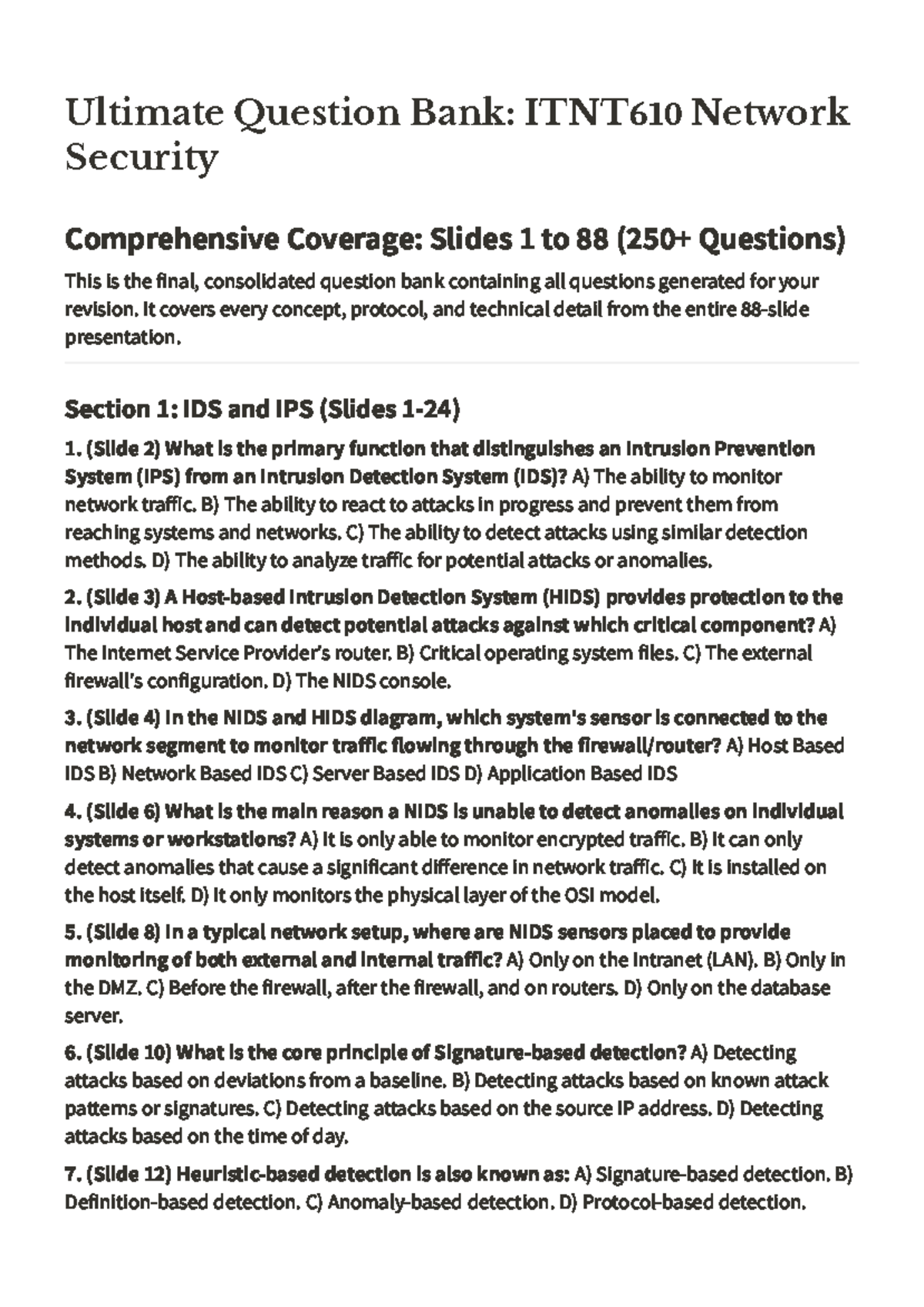 Final Exam Question Bank: ITNT610 Network Security (Slides 1-88) - Studocu