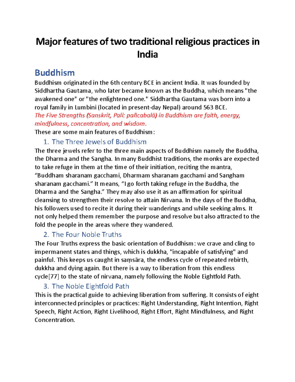 Major Features of Buddhism and Hinduism in India - Assignment CH3 - Studocu