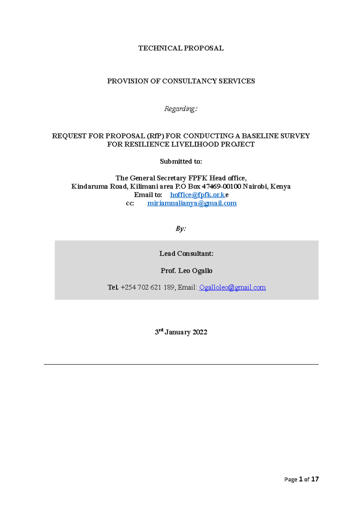 Technical Proposal for Livelihood Baseline Survey RfP | 2022 - Studocu