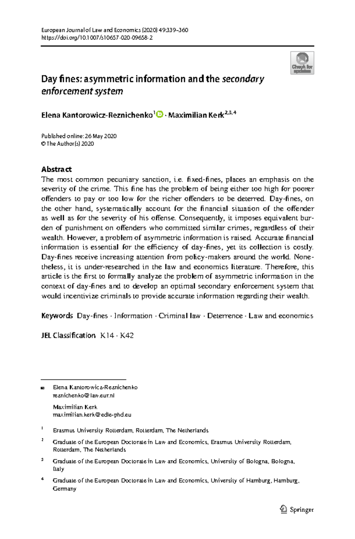 Day Fines and Asymmetric Information: A Secondary Enforcement System ...