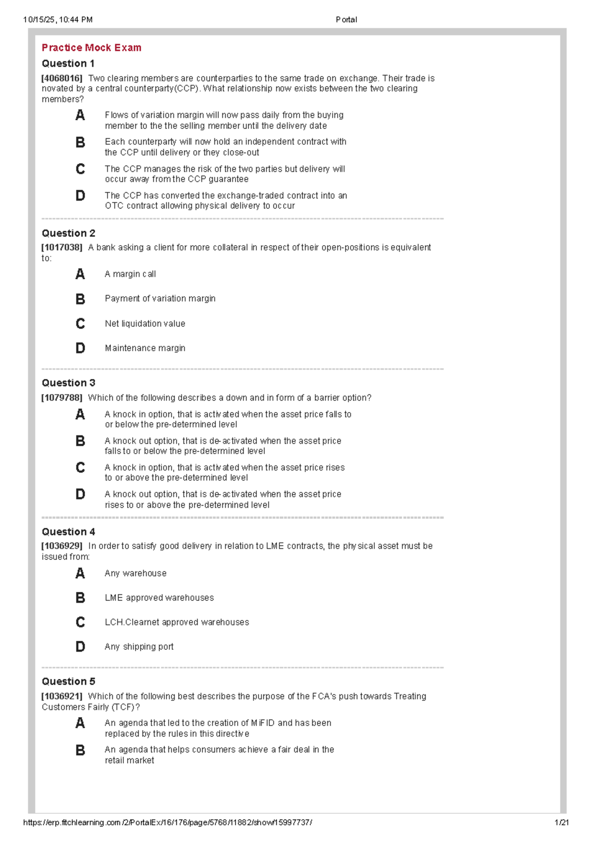 Mock Exam 3 - Financial Derivatives and Risk Management - Studocu