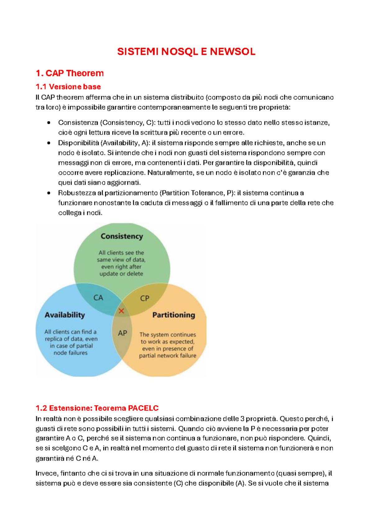 NGD - 4 - Sistemi NoSQL e NewSQL: Teoremi CAP e PACELC - Studocu