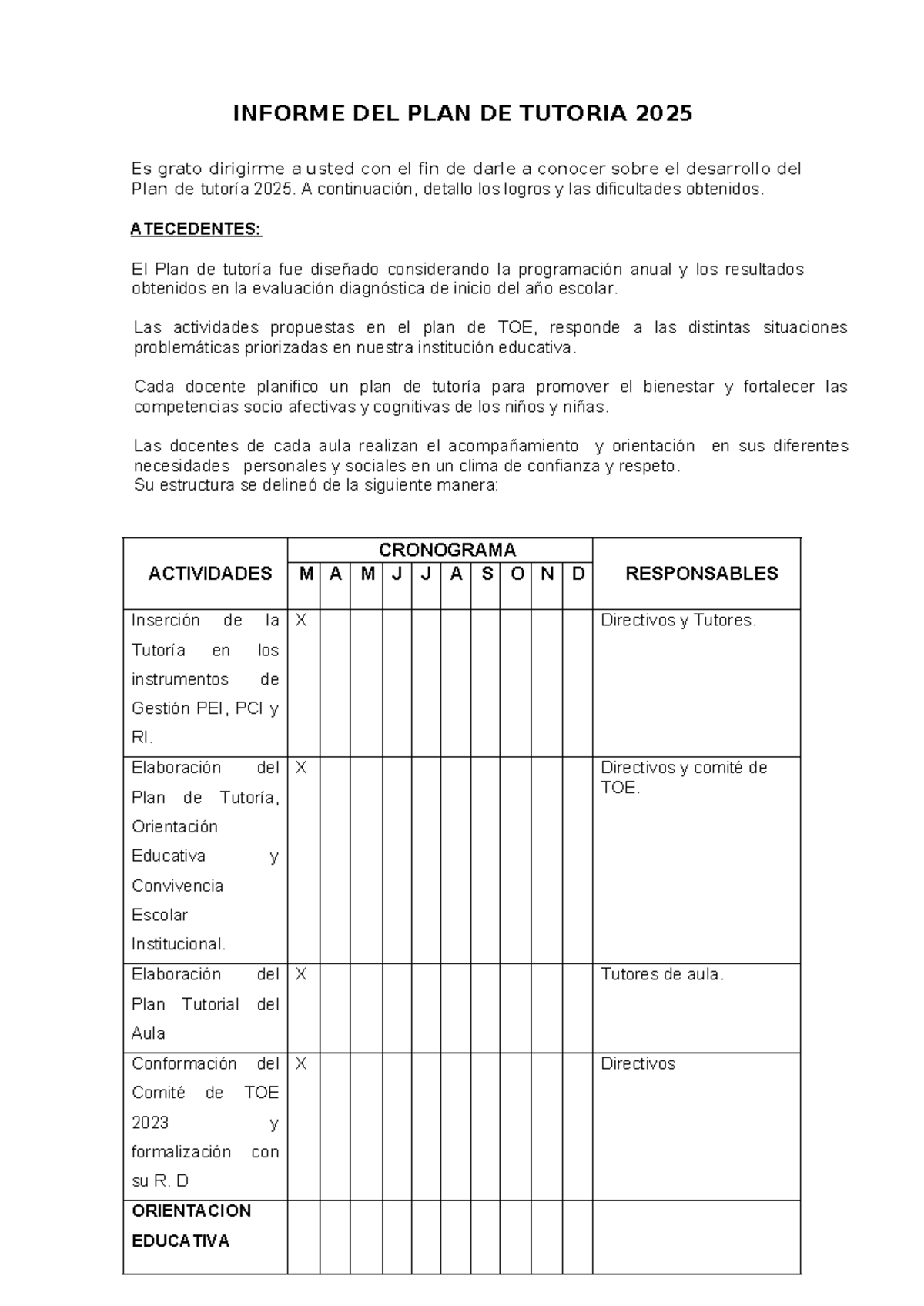 Informe Final del Plan de Tutoría 2025 - Studocu