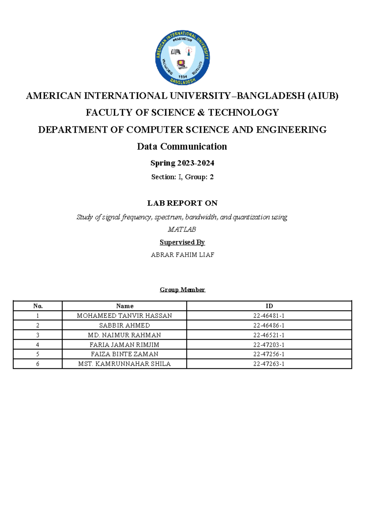 Lab Report 2 - Study of signal frequency, spectrum, bandwidth, and ...